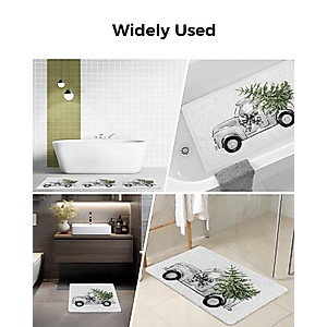Shower Mat Non Slip Bathtub Mat Christmas Truck with Xmas Tree Grey Bath Mat Soft Loofah Shower Mats for Shower Tub Bathroom Quick Drying Foot Mat, 16x47 Inch