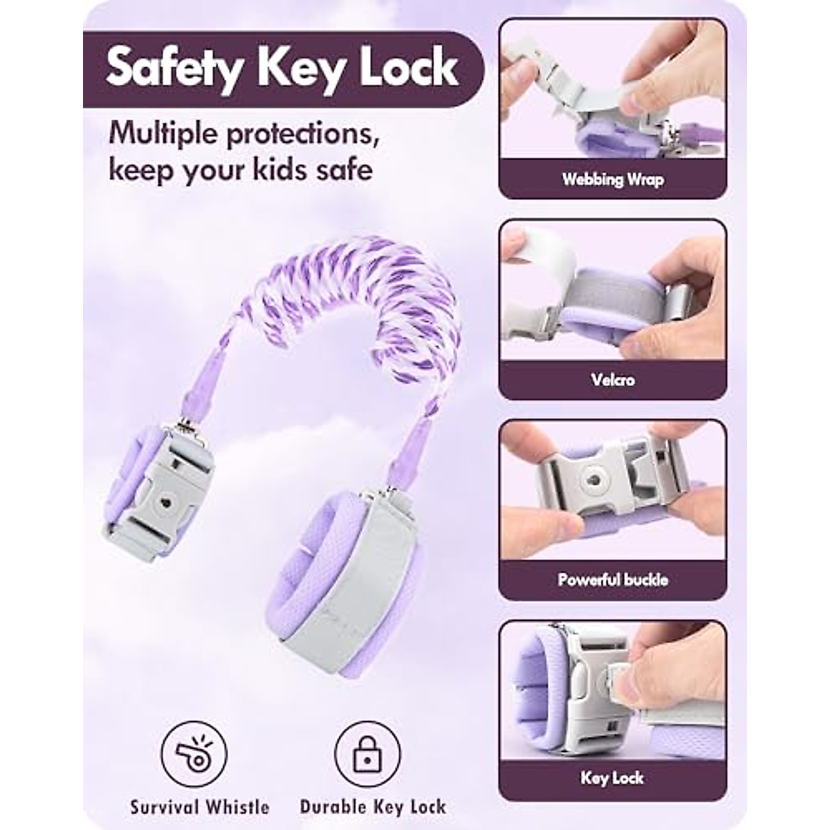 LilKisThk Child Leash, Backpack Leash for Toddlers 2 Pack, Kid Leashes Safety Harness with Key Lock, Baby Leashes Anti Lost Wrist Links (Blue+Purple)