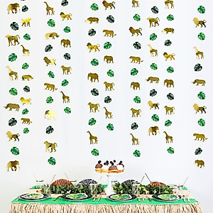 52Ft Gold Animal Green Palm Leaf Garland Banner Bunting Streamers Backdrop for Jungle Safari Animal Party Decorations Zoo Themed Wild One Forest 1st Birthday Boys Baby Shower Party Supplies