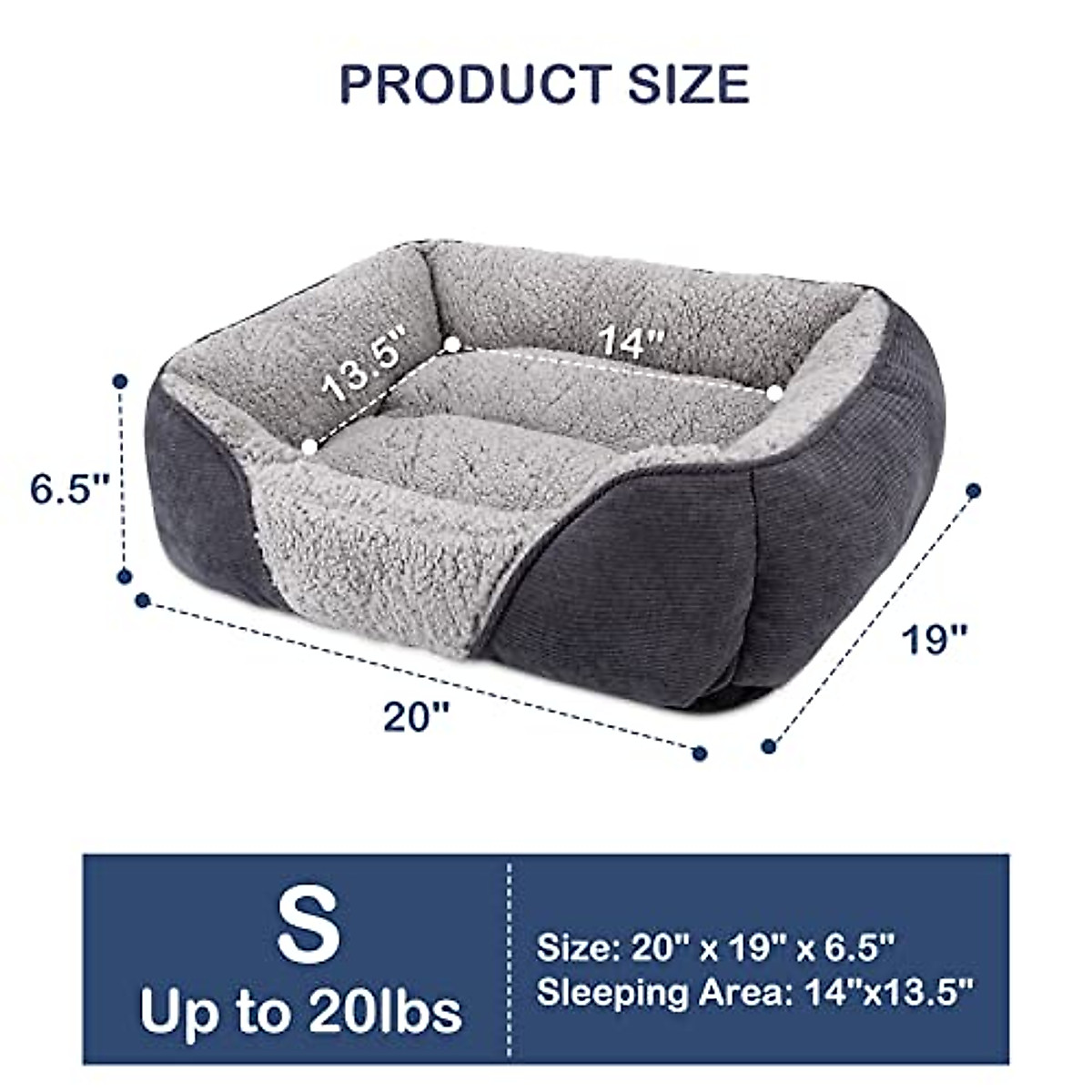 Siooko Small Dog Beds for Small Dogs Machine Washable Rectangle Puppy Bed with Anti-Slip Bottom, Soft Sleeping Pet Bed Durable (20'', Grey)
