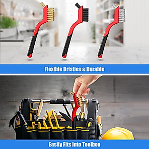 Wire Brush, 6 PCS Wire Brushes for Cleaning Rust, 7-inch Stainless Steel/Nylon/Brass Brush, Premium Wire Brush Set, Small Wire Brush with Curved Handle for Deep Cleaning of Dirt