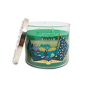 Bath & Body Works Fresh Balsam 3-Wick Candle Christmas 2023 2-pc Bundle – Limited Edition (Winter Village & Tree Branches Pattern), Green