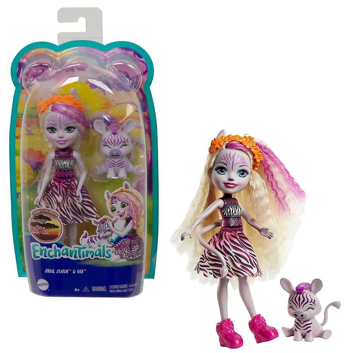 Mattel Enchantimals Zadie Zebra Doll with Ref Animal Figure, 6-inch Small Doll with Removable Skirt & Accessories, Sunny Savanna Toy Collection
