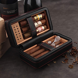 Galiner Cigar Humidor Travel leather Case Cedar Wood Portable Cigar Box Removable Cedar Tray Black Gift Box