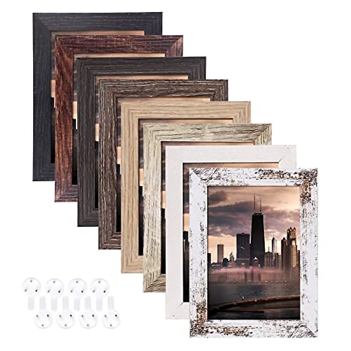 4x6 Picture Frames Set of 8, Rustic Picture Frames Multi Wood Pattern, HD Plastic Cover (Plexiglass) Display Photos 4x6 inch,Vertical and Horizontal Formats for Wall Hanging and Tabletop Display,Perfect for Rustic Home & Office Decor