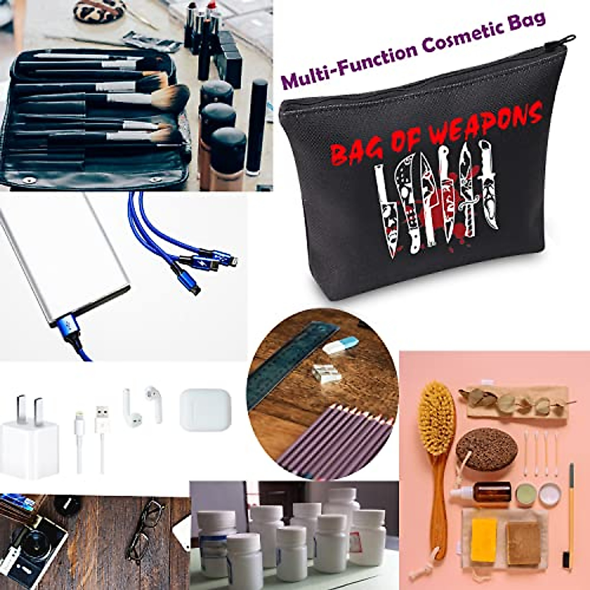 TSOTMO Horror Movies Merchandise Zipper Pouch Bag Of Weapons Cosmetic Bag For Michael Myers Fans Halloween Villains Movies Gift Horror Movie Characters In Knives Bag (Weapons)