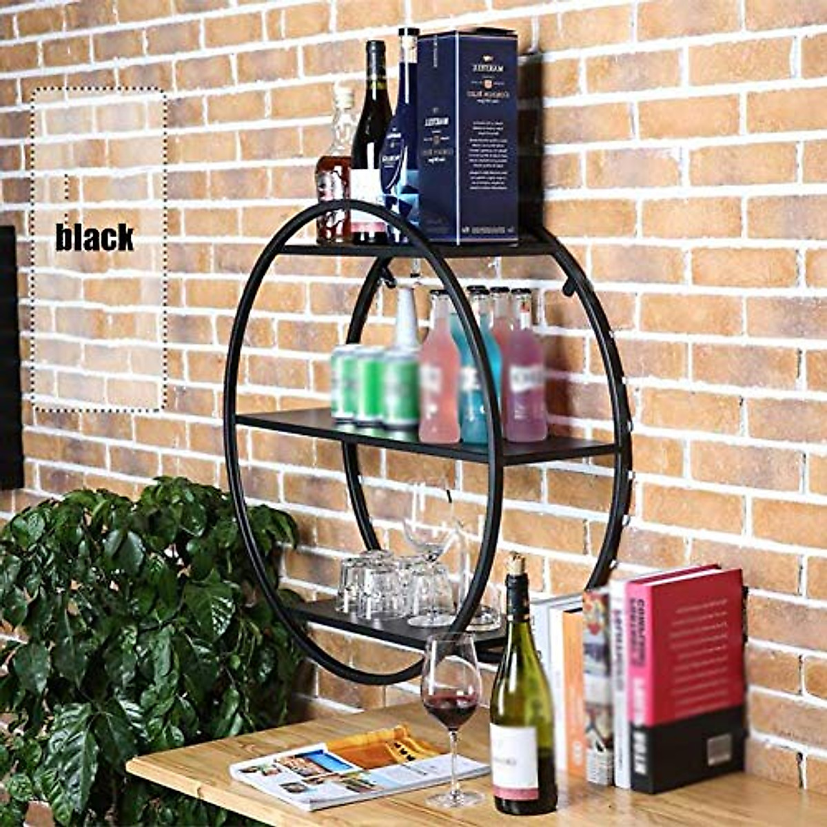 PIBM Stylish Simplicity Shelf Wall Mounted Floating Rack Shelves Round Shape Iron Art Storage Bookshelf Bar Living Room,2 Colours,3 Layers, Black , 70x24x70cm