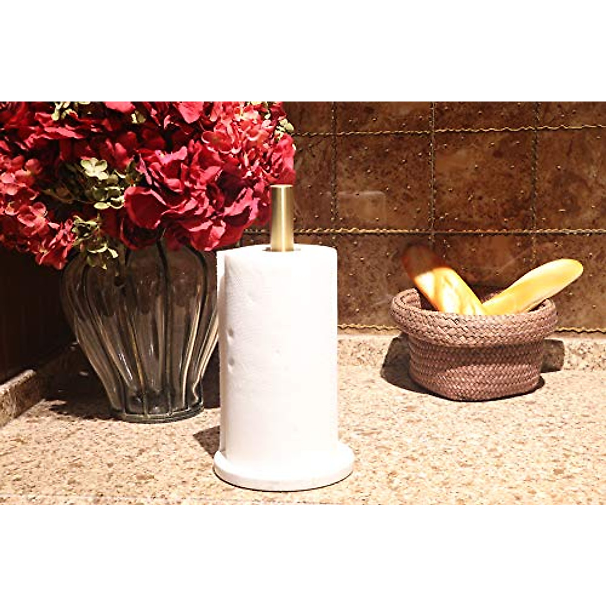 LUTAVOY Marble Paper Towel Holders Copper Plated Standing Kitchen Paper Towel Holder with Marble Base (KZ22 - Gold)