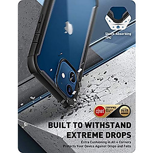 i-Blason Ares Series Designed for iPhone 12 Mini Case (2020), Dual Layer Rugged Clear Bumper Case with Built-in Screen Protector (Black)