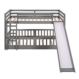 Harper & Bright Designs Twin Bunk Beds with Slide, Kids Wood Twin Over Twin Bunk Beds with Fence, Ladders, Safety Guard Rails for Kids, Toddlers, Teen, No Box Spring Needed (Grey)