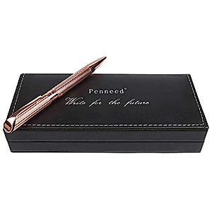 Penneed Ballpoint Pen with Gift Box, Retractable Pen for Men Women Executive Business Office School Supplies, Refillable 1.0mm Black Ink B5 (Rose Gold)