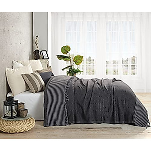 Wellstil Aria | Turkish Throw Blankets - 80 x 100 inches,0 Cotton Blankets Queen Size - Boho Throw Blanket for Couch, Sofa, Bed - Farmhouse Throw Blanket with Tassels (Black)