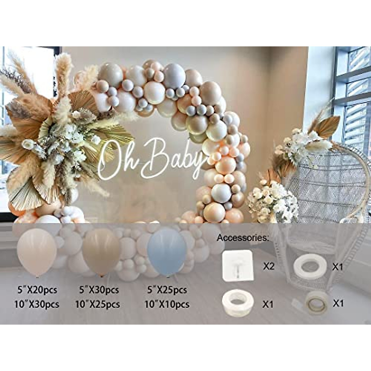 Double Stuffed Cream Peach Apricot Macaron Blue Balloons Garland Arch Kit-Small&Large Double Stuffed Balloons garland For Gender Reveal Party, Birthday Party, Baby Shower, Bridal Shower, Girls' Party