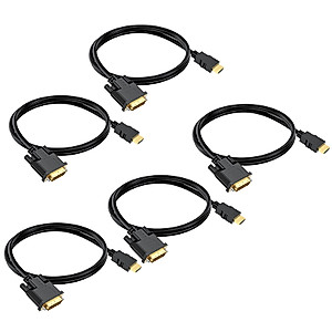 HDMI to DVI Cable 3ft 5-Pack, Bidirectional DVI to HDMI Cord Adapter 1080P Video High Speed Compatible for Computer, PC, Raspberry Pi, Roku, Xbox One, PS4 PS3, Graphics Card