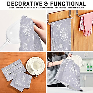 ALAZA Gray White Winter Snowflakes Christmas Decorative Kitchen Dish Towels Set of 4,Soft and Absorbent Kitchen Hand Towels Home Cleaning Towels Dishcloths,18 x 28 Inch