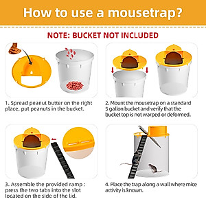OZZEVO 5 Gallon Mouse Trap Bucket, Rat Trap, Mouse Traps Indoor, Lid Mouse Trap 5 Gallon, Slip and Slide Rat Traps, Humane Mouse Trap for Indoor and Outdoor, Auto Reset, Reusable Yellow (Pack of 2)