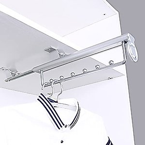 ZYFA Heavy Duty Retractable Pull Out Pants Rack Adjustable Closet Rod, Extendable Wardrobe Rail Tube Valet Rod Clothing Mount Wardrobe Hanger for Hanging Clothes,Top Mount, 35cm