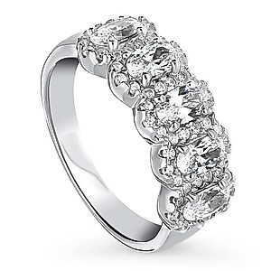 BERRICLE Sterling Silver 5-Stone Wedding Rings Cubic Zirconia CZ Cocktail Anniversary Band for Women, Rhodium Plated Size 6