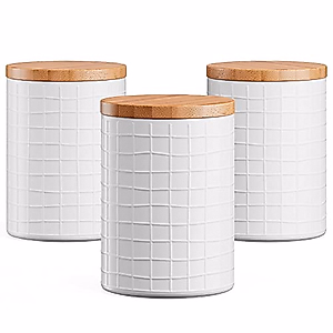 Barnyard Designs White Canister Sets for Kitchen Counter Vintage Kitchen Canisters, Country Rustic Farmhouse Decor for the Kitchen, Coffee Tea Sugar Farmhouse Kitchen Decor, Metal/Bamboo Lid Set of 3