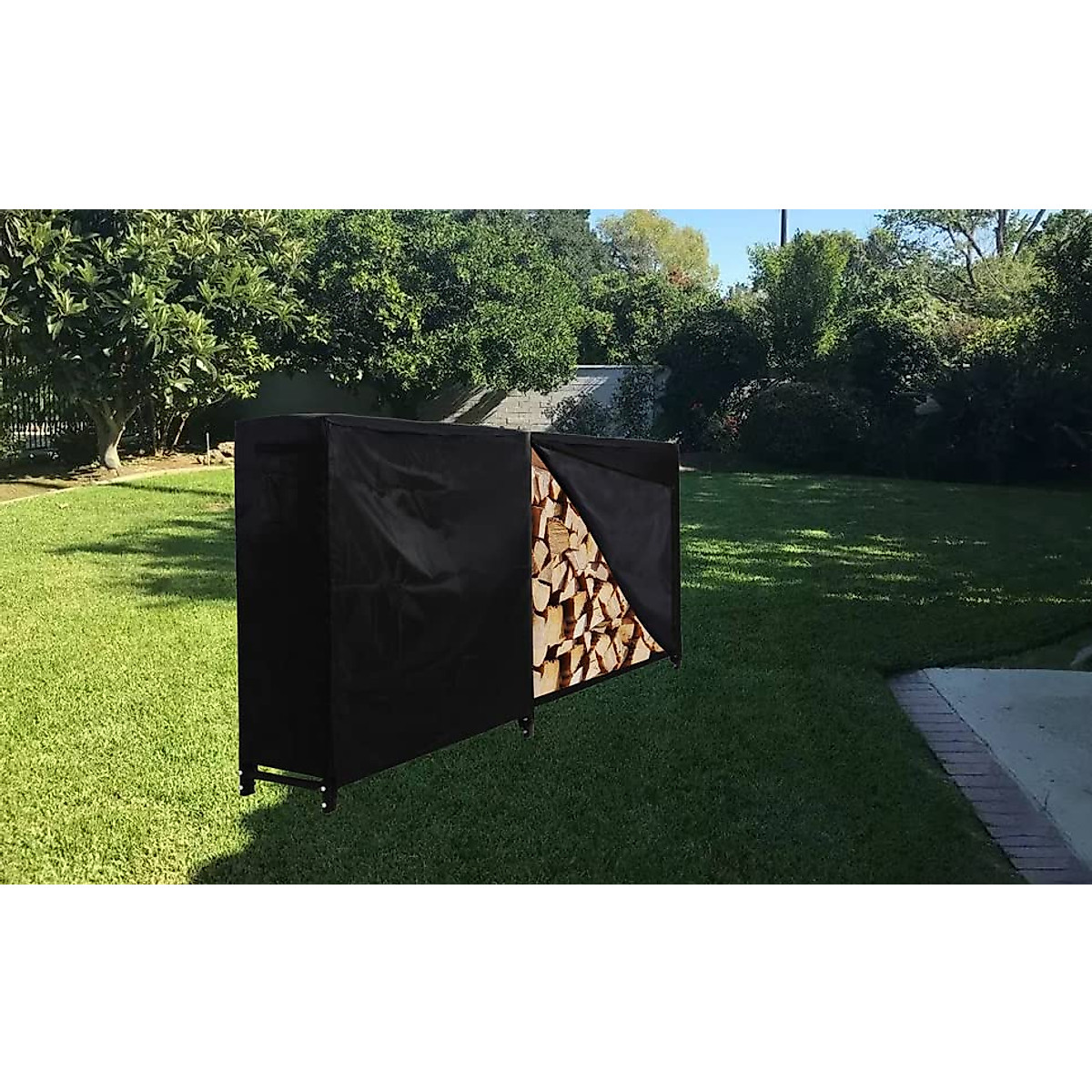 QualStorage 8Ft Firewood Rack Outdoor with Cover Heavy Duty Steel Tubular Wood Log Holder Wood Storage Stacker with Cover Combo Set(Square Base)
