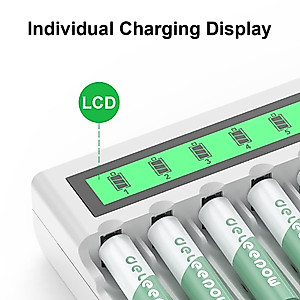 Deleepow 1100mAh Ni-MH AAA Rechargeable Batteries High Capacity 8 Pack AAA Batteries and 8-Bay AA AAA Individual Rechargeable Battery Charger