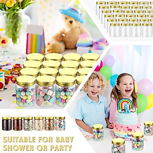 Wesiti 60 Pcs 8 oz Clear Plastic Jars Empty Plastic Storage Containers Refillable Plastic Mason Jars with Metal Golden Lids Transparent Round Canning Jars for Spice Dry Food Honey Herb Kitchen