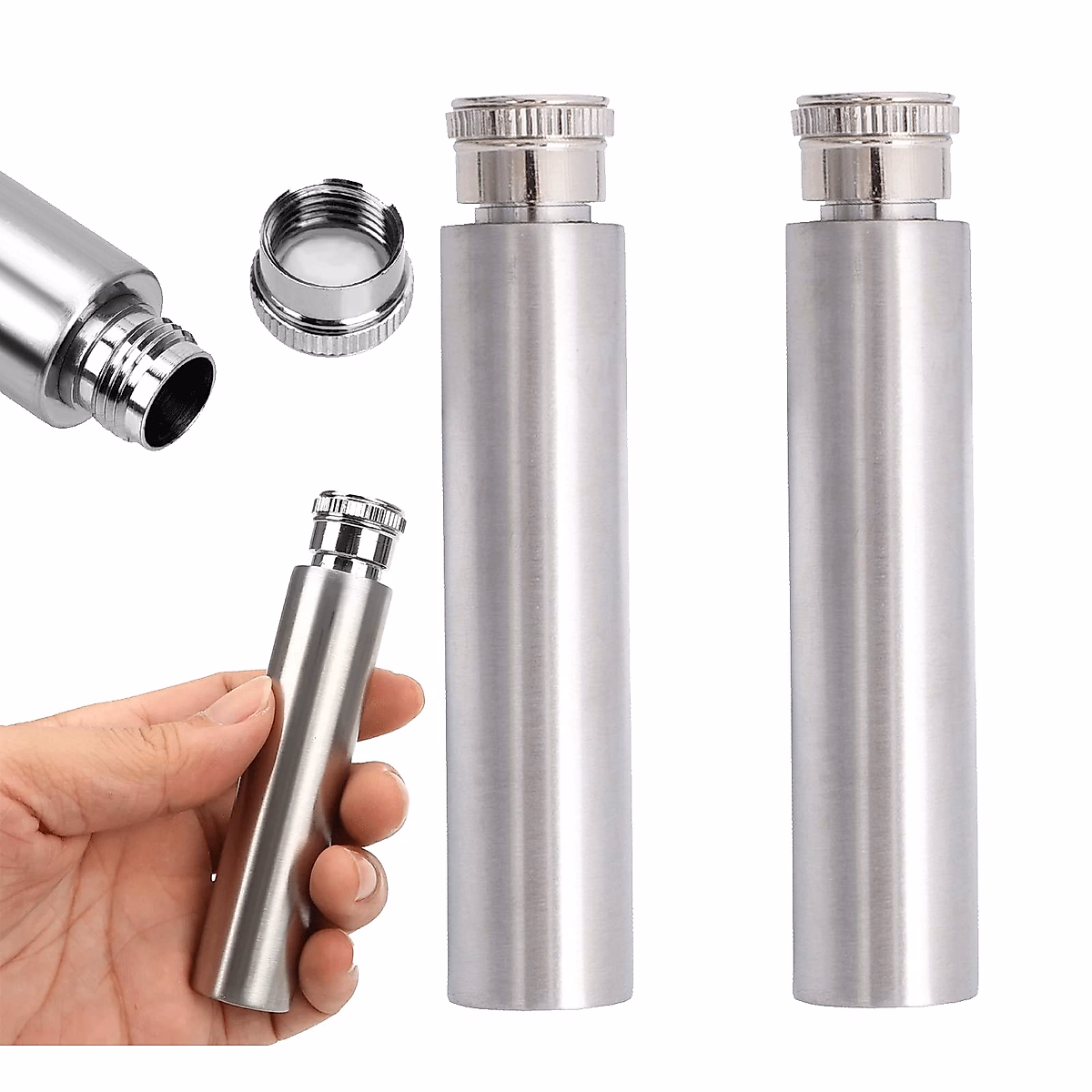 2PCS Stainless Steel Tube Hip Flask,1 Oz Hidden Flasks for Liquor for Men, Multifunctton Pocket Mini Small Pocket Flask,Cigar Shaped Pocket Drinking Tubular Bottle