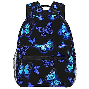 HURJIAA Butterfly Backpack Casual Canvas Backpacks Blue Butterfly Bookbag Laptop Daypack For Toddler Teen Boys Girls Women Men Gifts