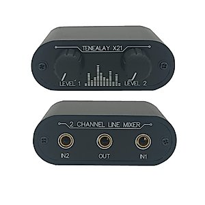 TENEALAY 2 Way Audio mixer 3.5mm Un-powered mixer, 2 to 1 Stereo aux 3.5mm line levels control Box mini passive mixer X21