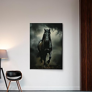 Majestic Black Stallion Galloping In The Clouds, Black Horse On Salt Flats, Canvas Print, Black Horse Print, Black Horse Wall Art, Canvas Prints, Art Print