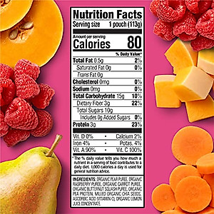 Happy Tot Organics Stage 4 Baby Food Pouches, Gluten Free, Vegan Snack, Fiber & Protein Fruit & Veggie Puree, Pears, Raspberries, Butternut Squash & Carrots, 4 Ounce (Pack of 16)