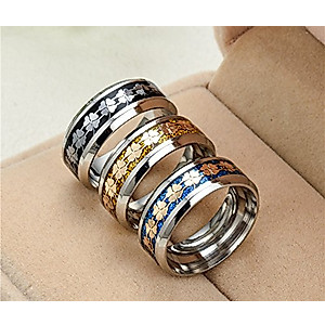 PAMTIER Titanium Steel 8 MM Four Clover Leaf Inlay Pattern Rings for Women Beveled Edges Black Size 9