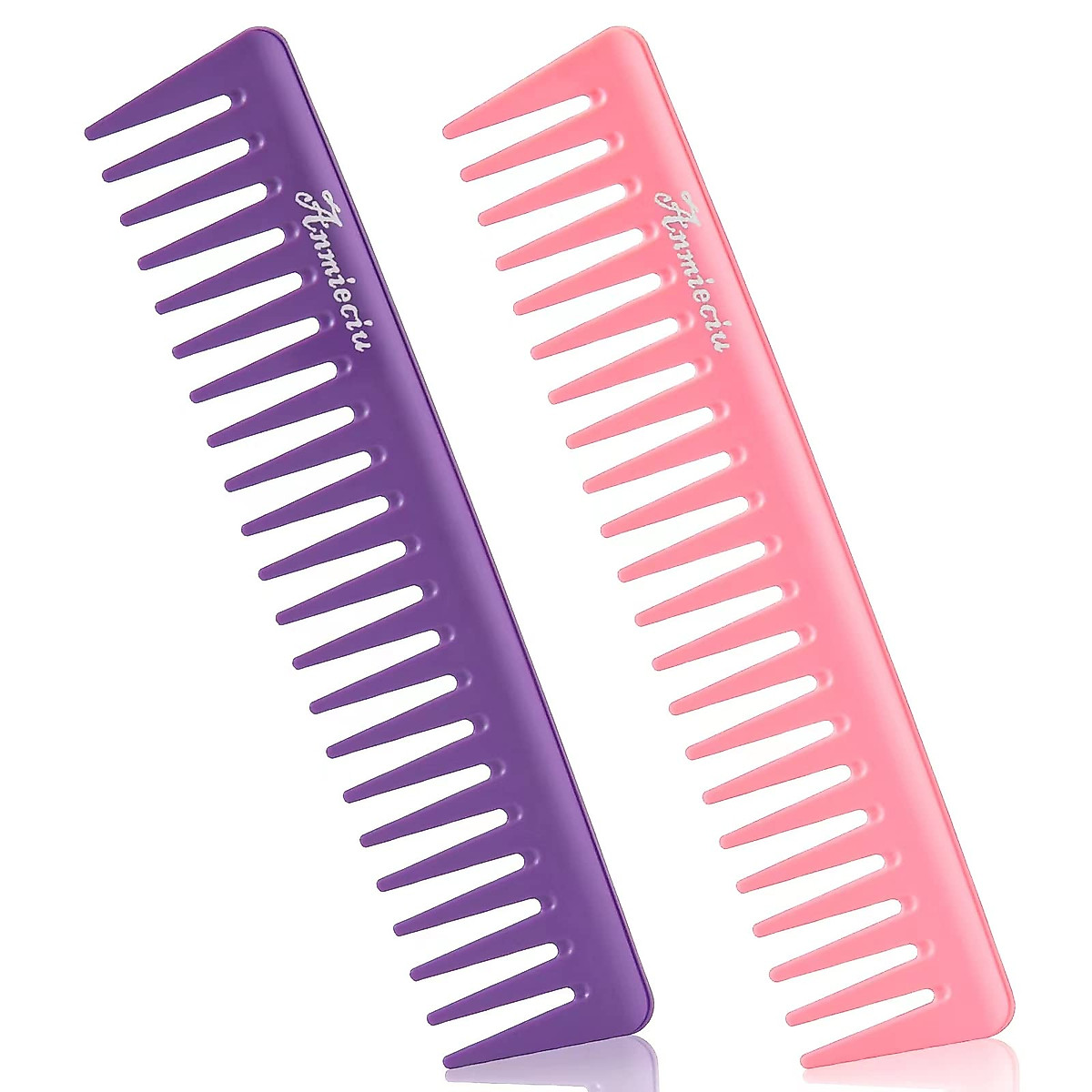 2Pcs Wide Tooth Comb and Large Hair Detangling Comb, Durable Hair Combs, Suitable for Curly Hair, Long Hair, Wet or Dry Hair in all Types, Anmieciu Advanced Care Styling Hair Comb. (Pink, Purple)