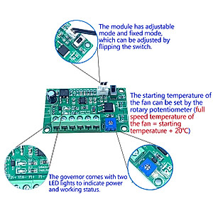 Abovehill PWM Fan Speed Controller, Adjustable Temperature Control Module 2A with Temperature Sensor for 12V/24V DC Fan