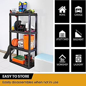 Koolatron Oskar 4-Tier Storage Shelf, Heavy Duty Shelving Unit, 400lbs(14 x 30 x 57 inch), Multipurpose Organizer for Garage, Laundry Room, Utility Shed, Made in North America, Black