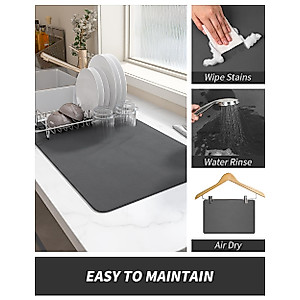 AMOAMI-Coffee Mat Hide Stain Rubber Backed Absorbent Dish Drying Mat for Kitchen Counter-Coffee Bar Accessories Fit Under Coffee Maker Coffee Machine Coffee Pot Espresso Machine Dish Rack 12"x19