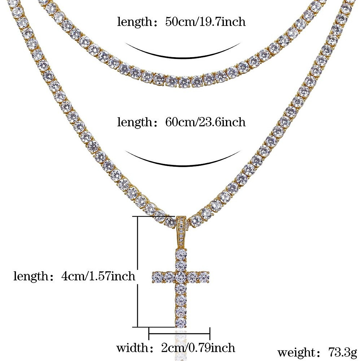 JINAO Gold Cross Necklace Iced Out Cubic Zirconia Round Cut Cross Pendant Necklace 18K Gold Plated Diamond Jewelry for Men Women with Stainless Rope Chain