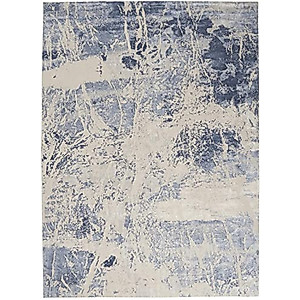 Nourison Sleek Textures Abstract Blue/Cream 9'3" x 12'9" Area -Rug, Easy -Cleaning, Non Shedding, Bed Room, Living Room, Dining Room, Kitchen (9x13)