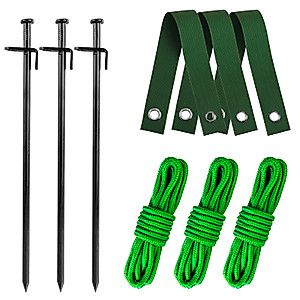 Guyuewey Heavy Duty Tree Stake Kits, Tree Stakes for Young Trees Straightening, Garden Tree Supports for Leaning Tree Outdoor, 3Pcs Tree Straps, 3Pcs Metal Stakes, 3Pcs Rope for Anchoring (1)