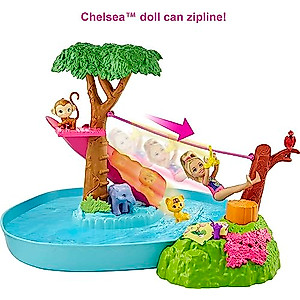 Barbie and Chelsea The Lost Birthday Splashtastic Pool Surprise Playset with Chelsea Doll (6-in), 3 Baby Animals, Slide, Zipline & Accessories, Gift for 3 to 7 Year Olds