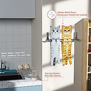 Semounva Cat Funny Hand Towels for Bathroom Kitchen - Valentines Day Birthday Housewarming Cute Fun Gifts for Women Her Cat Lovers Bathroom Decor