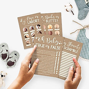 25 Rustic Love or Labor, Boobs Or Baby Butts Game, 25 True Or False, Word Scramble For Baby Shower - 4 Double Sided Cards Baby Shower Ideas, Baby Shower Party Supplies Baby Sprinkle Games