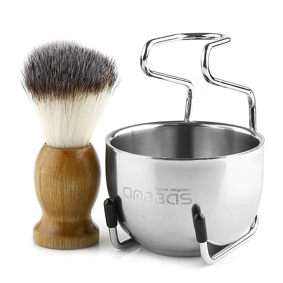 Anbbas Shaving Brush Set for Men 3in1 Vegan Style Synthetic Badger Hair Brush, Stainless Steel Shaving Stand and Bowl Perfect for Wet Close Shave