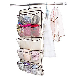 Double Sided 30 Pockets Hanging Underwear Organizer for Underwear, Stocking, Toiletries Accessories, Bra, Sock, Mesh Pockets & Rotating Metal Hanger