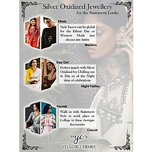 Yellow Chimes Antique Silver Oxidized Ethnic Indian Traditional Kolhapuri Long Necklace Set with Jhumka Earrings Fashion Jewelry for Women