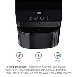 Brio Moderna UV Self Cleaning Bottleless Water Cooler Dispenser with Filtration – Adjustable Temperature – Digital Clock – LED Nightlight – Tri Temp Hot, Cold, and Room, Black Stainless Steel