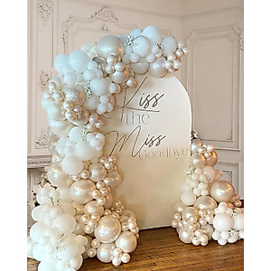 Pearl White Balloon Garland Arch Kit 112pcs Pearl Sand White Double-Stuffed Balloons Arch With Pearl Stickers For Bridal Shower Wedding Birthday Baby Shower Anniversary Decorations(Sand White)