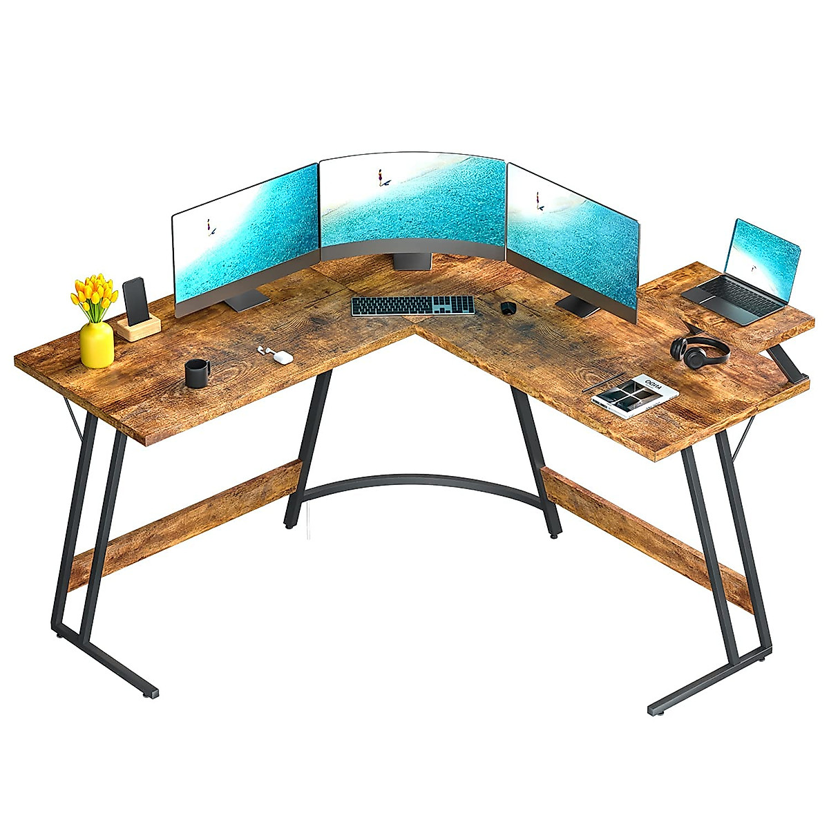 Devoko L Shaped Gaming Desk Computer Desk 51” Office Corner Desk with Monitor Stand Home Gaming Writing Study Table Workstation for Small Space (Rustic Brown)