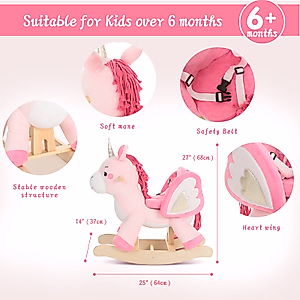 labebe Baby Rocking Horse Dragon Blue, Kids Plush Rocking Toy Stuffed Animal Rocker for 12 Months+, 1-3 Years Old Toddler Wooden Ride On Toys, Dinosaur Rocking Horse Teal Infant Girl&Boy