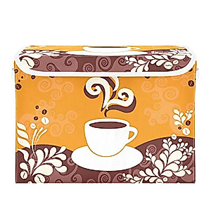 RunningBear Hot Coffee Large Storage Bins with Lid Collapsible Storage Bin Storage Organizer Bin Cute Storage Box for Nursery Playroom Home Office Closet